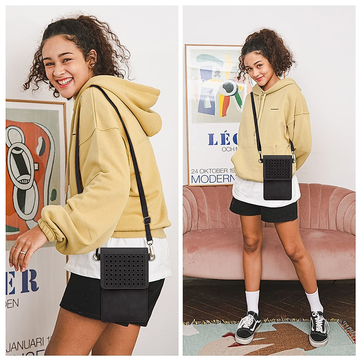 MILEGI Cell Phone Purse, Small Purses for Women Crossbody Touch Screen Purse Valentine's Day Bag for Her（Black）