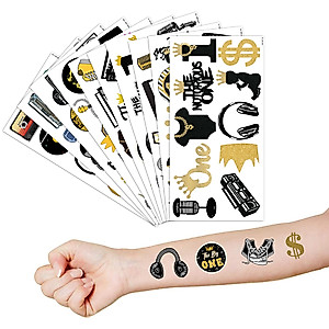 Notorious One Temporary Tattoos Big One Party Decorations Favors Supplies Hip hop Themed Cute Stickers 10 Sheets 100 PCS Gifts for Baby Girls Boys Class School Carnival
