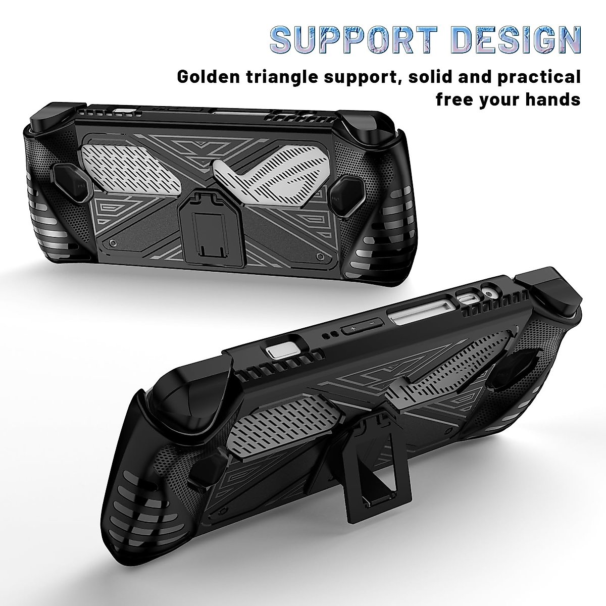 PAKESI Protection Case for ASUS ROG Ally - Rugged TPU with Built-in Stand for Game Handheld Console - Anti-Drop Shockproof Shell with 2 Pack Screen Protector (Black)