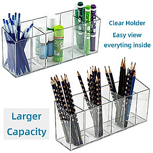 YCLADEC Pen Holder Makeup Brush Holder 6 Compartments Organizer with Removable Dividers for Desk Cosmetic Storage Office Accessory Bathroom Kitchen Desktop Pencil Cup Stationery Organization Clear