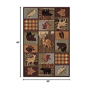 KFHWDG Country Style Rug, 3x4ft, Rustic Cabin Wildlife Washable Area Rugs, Elk Bear Lattice Modern Geometric Design Soft Floor Rug Non-Skid Carpets for Living Room Bedroom Home Decor