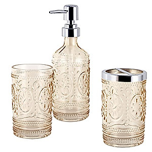Allure Home Creation Floral Hedge 3-Piece Tinted Glass Bathroom Accessory Set Blush Pink