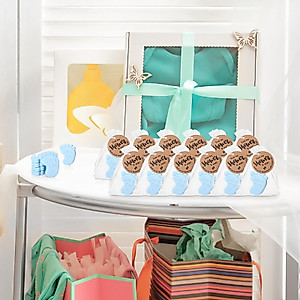 Swiffen 50 Sets Baby Shower Soap Favors for Guests Baby Boy Girl Mini Footprint Soap Handmade Scented Soap with Thank You Tags and Organza Bags Gender Reveal Party Favors (Blue,It's A Boy)