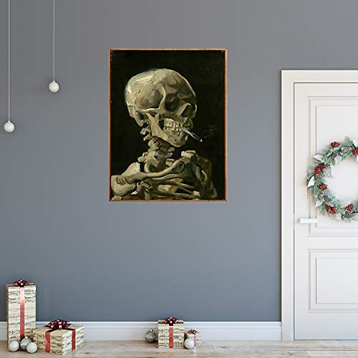 Kiddale Skull with Cigarette( 1886 by Vincent Van Gogh),Canvas Prints Wall Art Pictures Reproductions Artwork Paintings Poster,24"x16"(Unframed