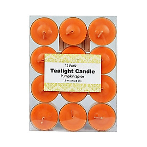 Jeco Inc. 12pk Pumpkin Spice Tealight Candles, 1.75&quotD x 0.75&Quoth, Orange, 12 Count
