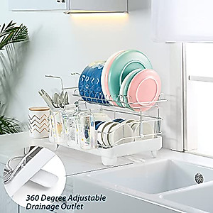 Ohuhu Dish Drying Rack with Drainboard, 2-Tier Stainless Steel Dish Racks with 360-Degree Swivel Spout & Utensil Holder, Large Dish Drainer for Kitchen Counter,27" x 13" x 13"