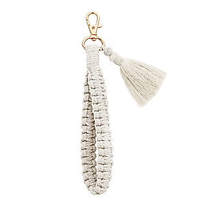 Lusofie Boho Wrist Keychain Tassel Wristlet Keychain Keyring Holder Key Wrist Lanyard for Women(White)