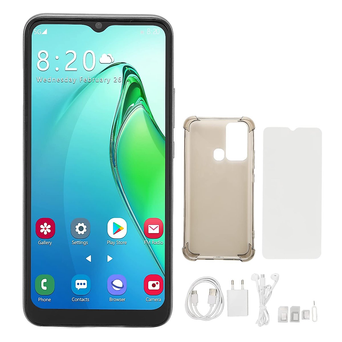 LANTRO JS Mobile Phone for Android 12, 6.5in 5G Network, 6GB RAM, 128GB ROM, Fingerprint & Face Unlock, Grey (EU Plug), Compatible with Smartphones
