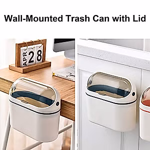 LALASTAR Desktop Trash Can with Lid, Mini Trash Can for Desk, Small Office Countertop Garbage Can, Mountable Tiny Wastebasket for RV, Dorm, Freezer, Laundry and More (Blue)