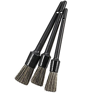 MAHIONG 6 Pieces Car Detail Brushes Set, Natural Boar Hair Detailing Brushes with Plastic Handle, Automotive Detailing Brushes for Cleaning Wheels, Engine, Interior, Air Vents, Set of 3