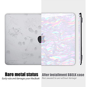 B BELK Compatible with MacBook Air 13 inch Case 2022 2021 2020 2019 2018 Release M1 A2337 A2179 A1932 Touch ID, Glitter Pearl Plastic Hard Shell Case+2 Keyboard Cover+Screen Protector, Iridescent