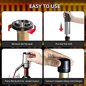Electric Wine Opener, Wine Gift Set with Rechargeable Automatic Corkscrew Wine Bottle Opener, Electric Wine Aerator, Foil Cutter, Stopper