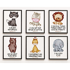 Tuyashua Bible Verse Wall Art, Woodland Animal Art Print Set of 6 (8×10inch), christian wall decor, Watercolor Baby Animal Posters, Baby Animal Wall Art, Nursery Room Wall Decor (UNFRAMED) ZSH009