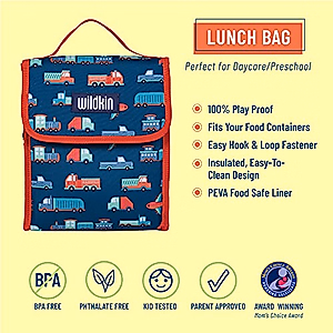 Wildkin Kids Insulated Lunch Bag for Boys & Girls, Reusable Lunch Bag is Perfect for Daycare & Preschool, Ideal Size for Packing Hot or Cold Snacks for School & Travel Lunch Bags (Transportation)