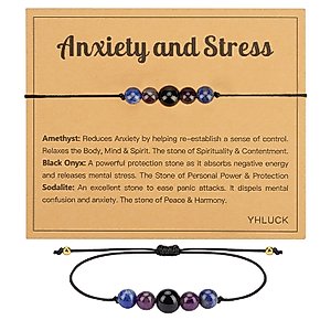 Yhluck Anxiety Stress Relief Crystals Bracelet Quartz Crystal Bracelet Black Onyx Amethyst Sodalite Calming Crystal Natural Gemstones Chakra Bracelet Yoga Reiki Gift