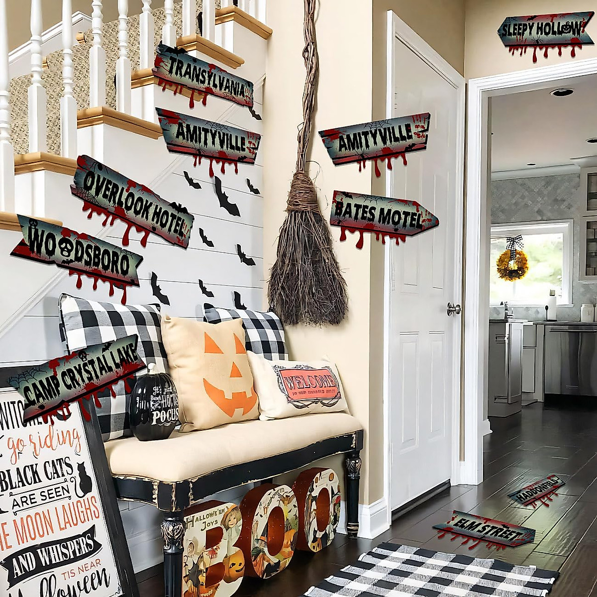 Halloween Horror Movie Themed Decoration,20Pcs Horror Cardboard Signs for Wall Decor Waterproof Horror Movie Photo Booth Props for Halloween Party Decoration