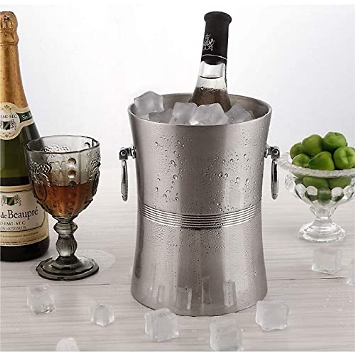 Ice Bucket Champagne Bucket Wine Bucket Stainless Steel Ice Bucket Portable Hotel Drink Bucket Party Activities And Camping Tableware Ice Tub Cooler Bucket (Color : 5.4 * 7.2in, Size : A)