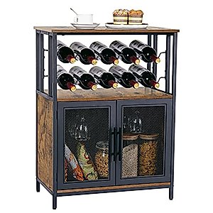 Bennio Brenny Wine Bar Rack Cabinet with Detachable Wine Rack, Liquor Cabinet, Bar Cabinet with Glass Holder, Metal Sideboard Buffet Storage Cabinet with Mesh Door