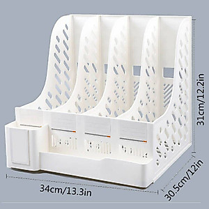 4 Compartments Storage Organiser Box Magazine File Holder, Sturdy Plastic Desk Organizers and Storage File Folder for Office Organization, Binder Organizer with