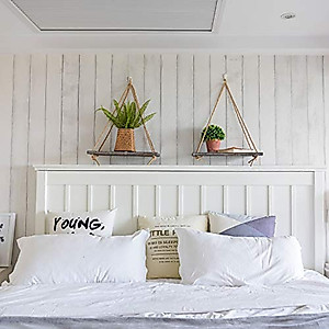 TIMEYARD Decorative Wall Hanging Shelf - Distressed Wood Jute Rope Floating Shelves - Rustic Home Wall Decor - Set of 2