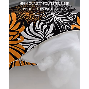 Recliner Head Pillow Ledge Loungers Chair Pillows with Insert Orange and Black Dahlia Foral Lumbar Pillow with Adjustable Strap Outdoor Waterproof Patio Pillows for Beach Pool Chair, 2 PCS