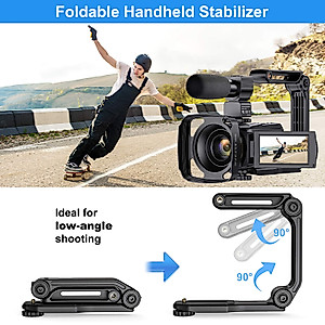 VAFOTON 4K Video Camera Camcorder with Microphone, 48MP Vlogging Camera for YouTube 16X Zoom 3.0" Touch Screen IR Night Vision Wi-Fi Vlog Cameras Webcam with Handheld Stabilizer Remote Control