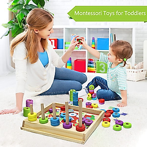 Lydaz Montessori Math Manipulatives Toys, Kids Wooden Number Blocks Toys, Kindergarten Learning Education Toy, Preschool Classroom Must Haves, STEM Counting Puzzle Toy Gift for Toddler 3 4 5 6 Years