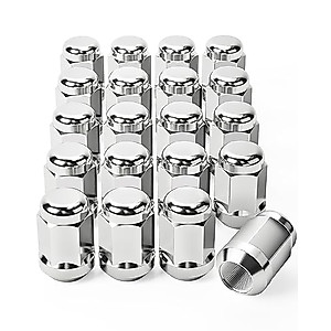 OMT 1/2"-20 Lug Nuts with Cone Seat, 3/4" 19mm Hex 1.38x0.87 in. Chrome Plated Wheel Lug Nuts Compatible with Ford Mustang Explorer F-150 Dodge Ram 1500 Ramcharger Jeep Wrangler & More, Set of 20