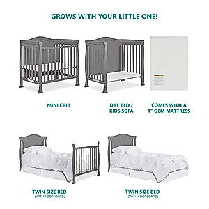 Dream On Me Addison Full Panel 4-in-1 Convertible Mini Crib in Storm Grey, JPMA Certified Baby Crib, Non-Toxic Finish, New Zealand Pinewood, Low to Floor Design