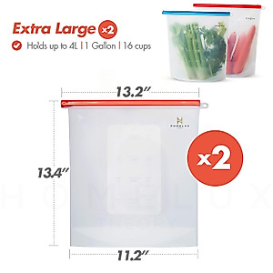 HOMELUX THEORY Reusable Gallon Freezer Bags, 2pcs Extra Large Silicone Reusable Freezer Bags for Food Storage, Reusable Silicone Food Storage Bags, Silicone Snack Bags For Travel & Camping (2pcs XL)