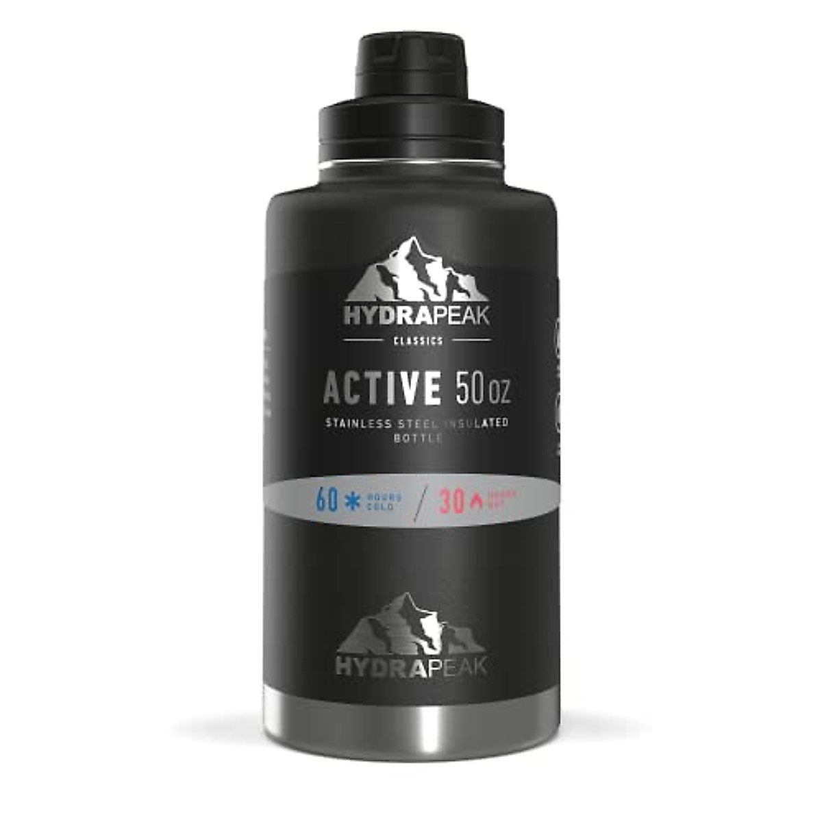 Hydrapeak 50oz Insulated Large Water Bottle - Leak Proof Stainless Steel Water Flask, Double Wall Vacuum Insulation Keeps Drinks COLD for 24 Hours and HOT for 12 Hours (Black)