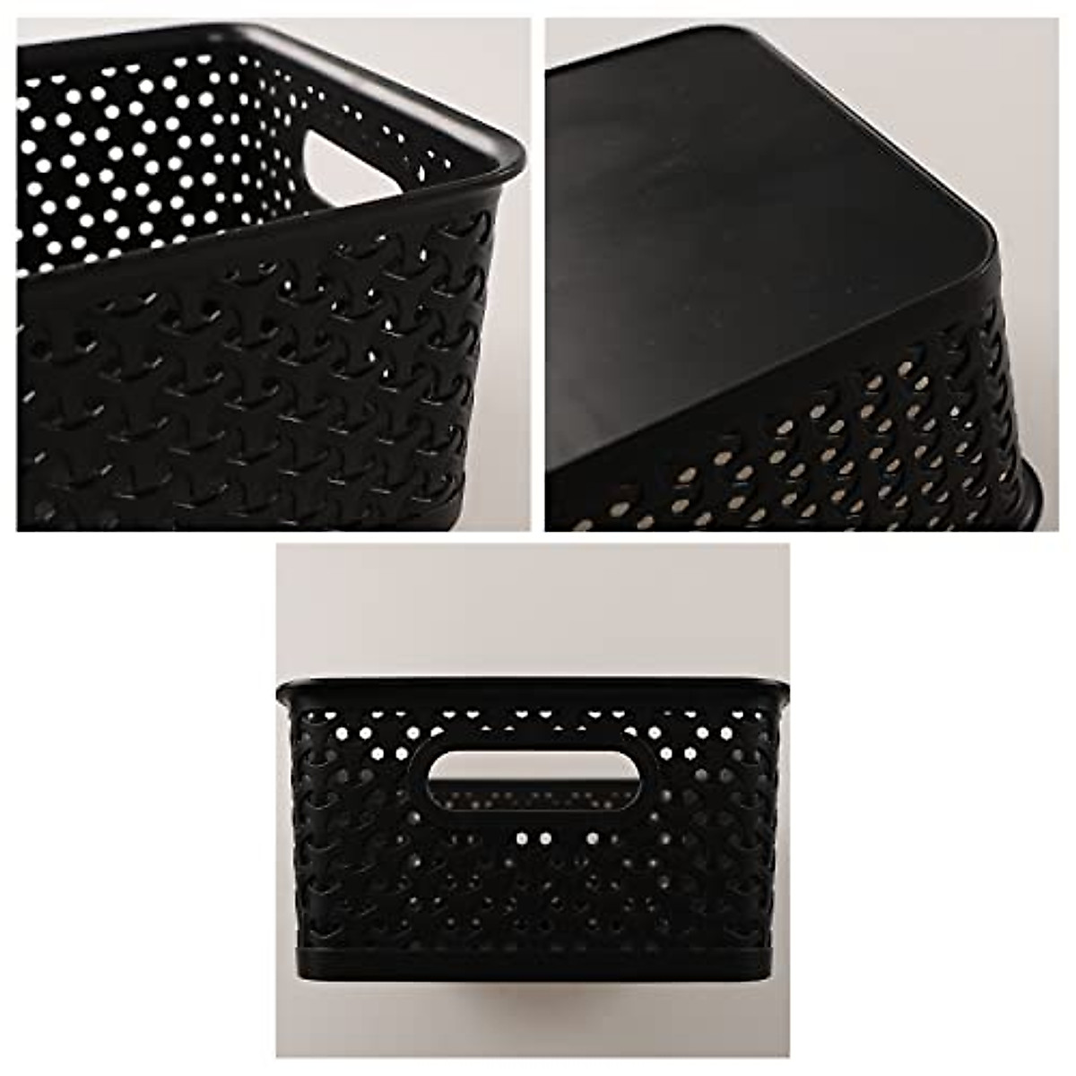 Dehouse Woven Plastic Storage Basket, 6 Packs, Black