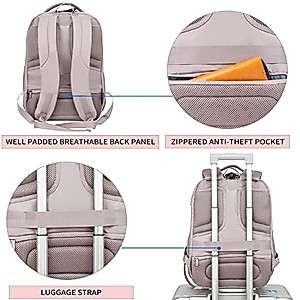 KROSER Travel Laptop Backpack 17 Inch Large Computer Backpack Water-Repellent Daypack with USB Charging Port & Headphone Interface RFID Pockets for Work/Business/College/Men/Women Dusty Pink(Quilted)
