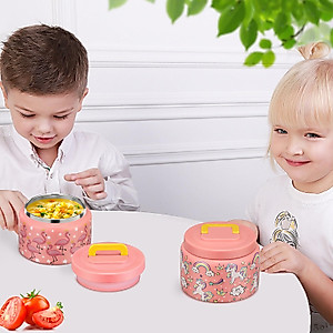 PIQUEBAR 8oz Kids Thermos for Hot Food,Small Lunch Thermos Food Container Stainless Steel,Easy Open Wide Mouth Thermo for Hot Cold Food for Preschool Travel (Pink Unicorns)