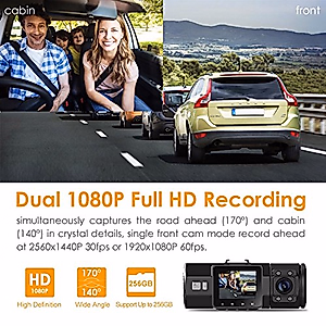 Vantrue N2 Pro Uber Dual 1080P Dash Cam, 2.5K 1440P Front Dash Cam, Front and Inside Dash Camera w/Infrared Night Vision, 24hr Motion Detection Parking Mode, Accident Record, Support 256GB max(2023)
