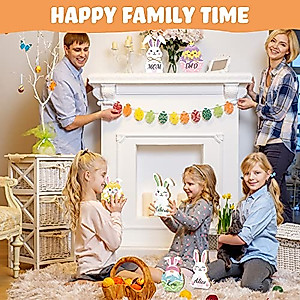 6 Pcs Easter Bunny Table Wooden Signs Centerpieces Easter Spring Tiered Tray Decorations Rabbit Bunny Shape Tabletop Decor with 3 Meter Jute Rope for Farmhouse Home Office (Bunny, Egg)