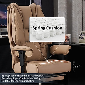 EXCEBET Big and Tall Office Chair 400lbs Wide Seat, Leather High Back Executive Office Chair with Foot Rest, Ergonomic Office Chair Lumbar Support for Lower Back Pain Relief (Brown)