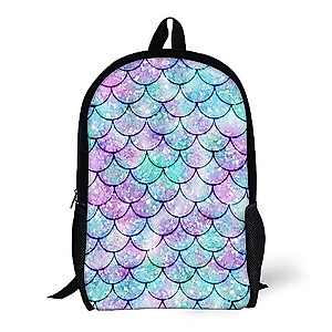 Mermaid Scales Travel Backpack Casual 17 Inch Large Daypack Shoulder Bag with Adjustable Shoulder Straps