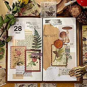 Cotrida 240pcs Vintage Postage Stamp Stickers, Aesthetic Botanical Deco Paper Sticker for Scrapbooking, Journaling Supplies, Planners, Kid DIY Art Crafts, Bullet Journal
