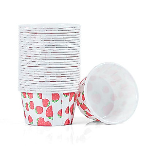LZbeove 100 Pcs Rainbow Polka Dot Paper Ice Cream Cups, Mini Dessert Bowls for Sundae Bar, Frozen Yogurt Ice Cream Cups Party Supplies for Baking Wedding Birthday Party (Strawberry)
