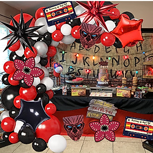 Stranger Inspired Things Party Supplies, 112Pcs Balloons Arch Garland Kit, Assorted Latex Balloons, Foil Balloons and Demogorgon Vecna Cardboard for Stranger Inspired Things Birthday Party Decorations