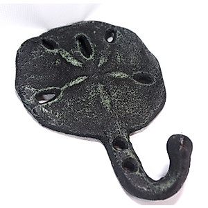 Sand Dollar Shell Wall Hangers Cast Iron Antique Brown - Set of 3 for Coats, Aprons, Hats, Towels, Pot Holders, More