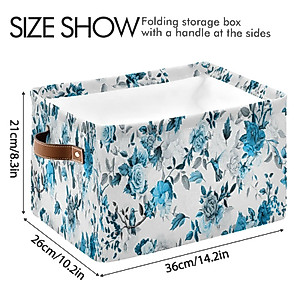 Blue Floral Leaves Hummingbird Storage Basket Spring Birds Flowers Home Storage Organizer Box Bin Large Collapsible Cube Baskets with PU Handles for Shelf Closet Nursery Laundry 2 Pack