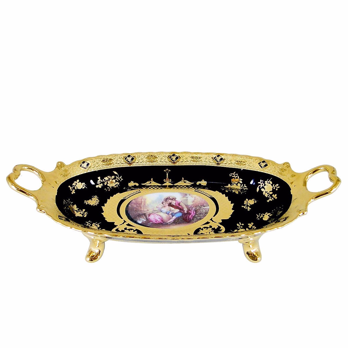 Royalty Porcelain Blue Serving Tray with Handles 'Second Date', Limoges China