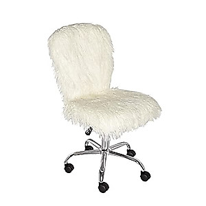 Linon Cora Faux Flokati Armless Office Chair, White