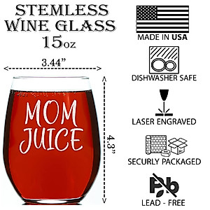 CARVELITA Mom Juice 15oz Funny Wine Glass, Novelty Gag Birthday Present for a New Mom, Friend, Adult Sister, Her Best Christmas Gifts For Women, Mother, Mom - Unique Xmas Wife Gift Idea From Husband