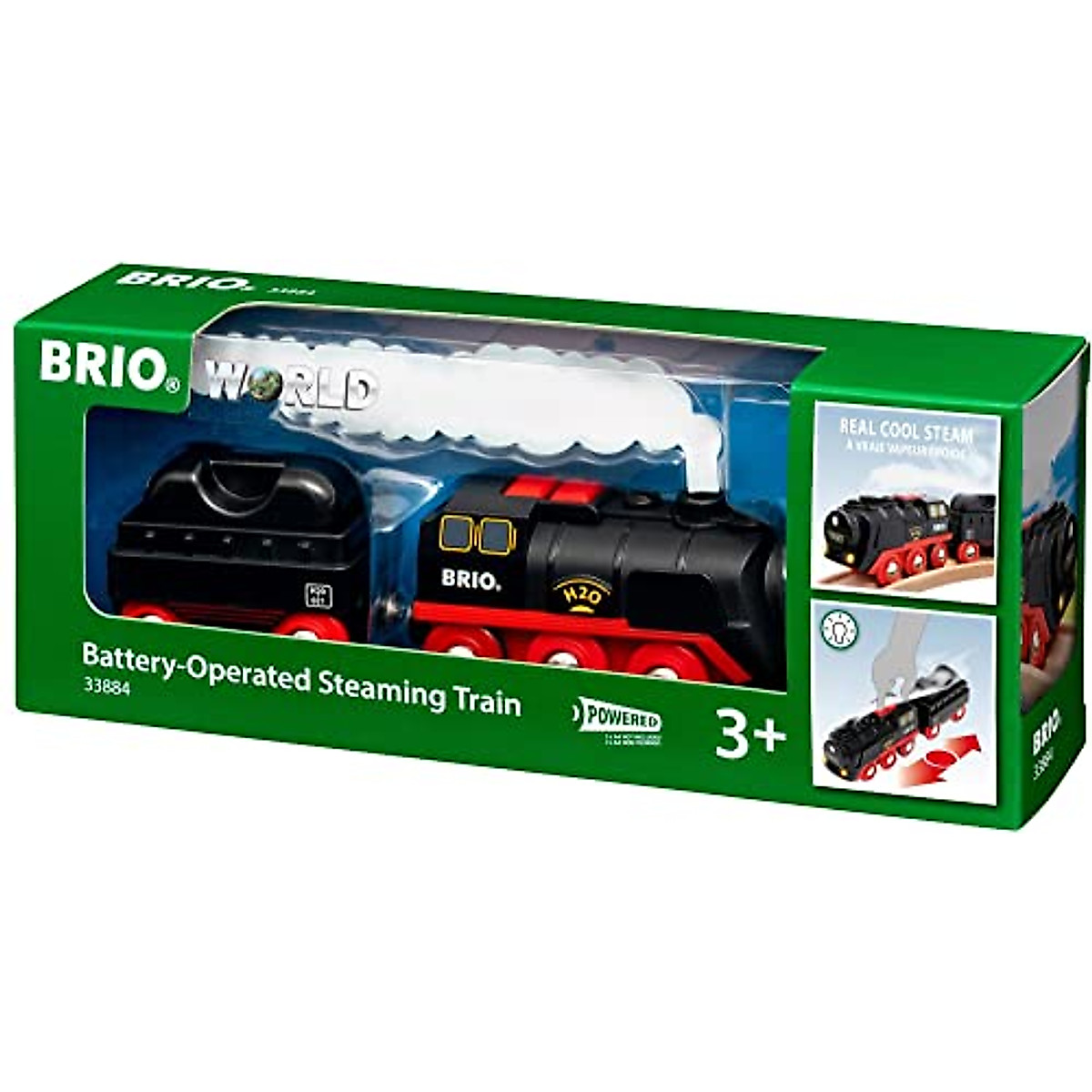 Brio World 33884 Battery-Operated Steaming Train | Toy Train with Light and Steam Effects for Kids Age 3 and Up, Black