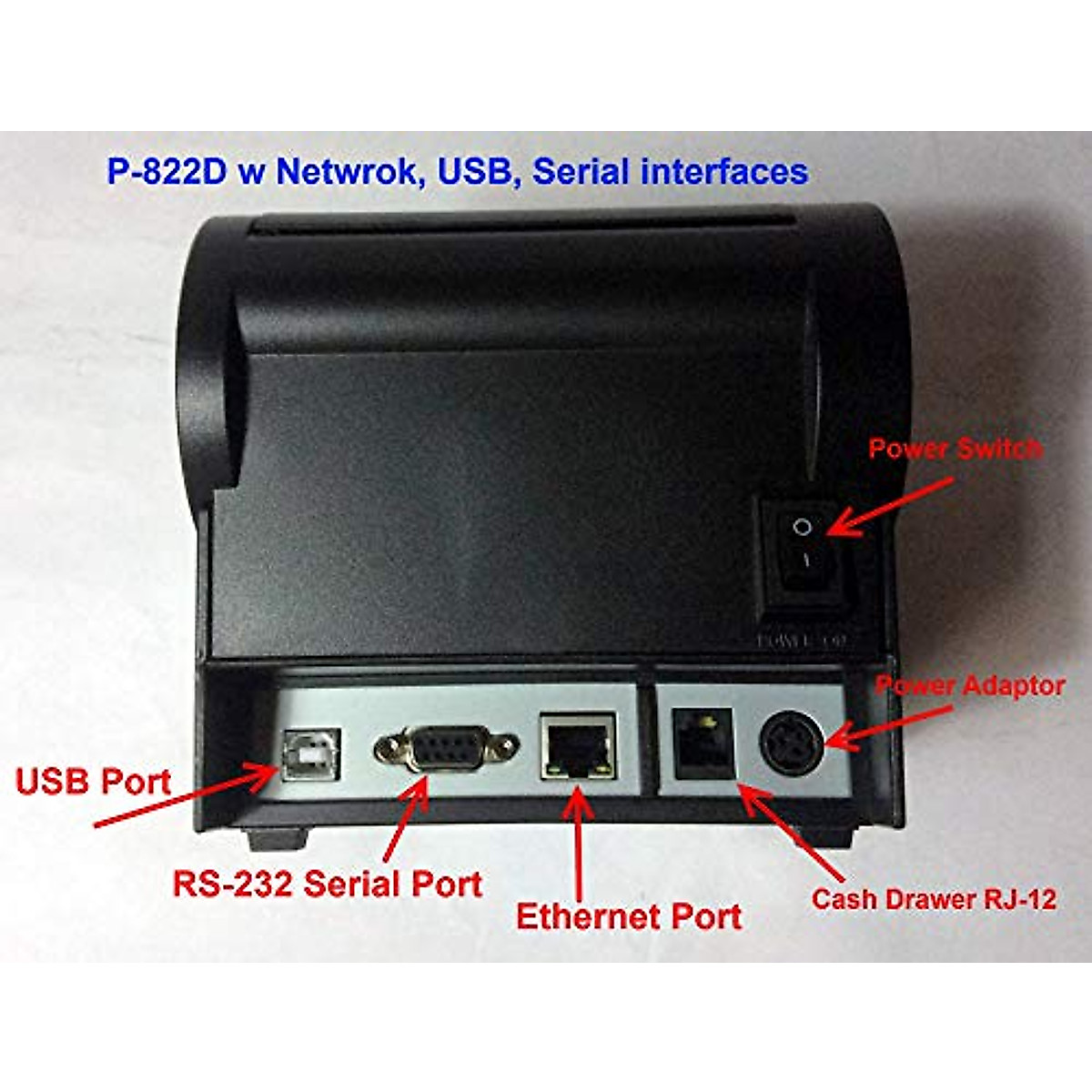 POS P-822D 3 1/8" Thermal Receipt USB, Ethernet, Serial 3-in-1 Printer, AUTO Cut, Supports ESC/POS Star Commands, Compatible with EPSON Star Micronics