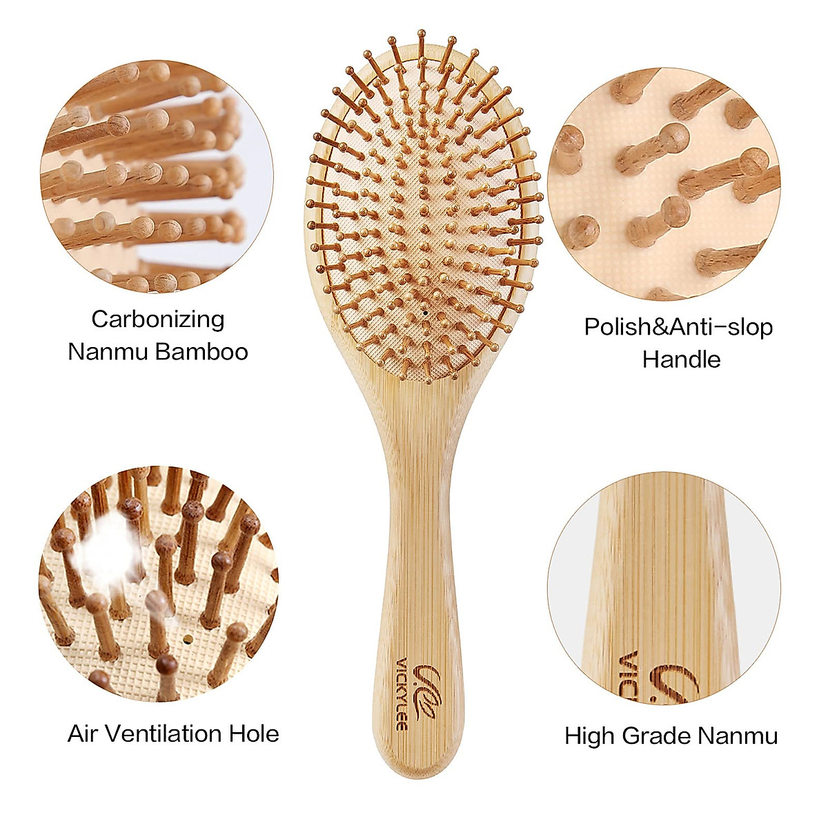 VICKYLEE Natural Wooden Hair Combs set 2 in 1 Bamboo Bristle Detangling Hairbrush for Elderly Adults,Man,Woman Reduce Frizz, Massage Scalp for Straight Curly Wavy Dry Wet Thick or Fine Hair
