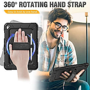HXCASEAC Case for iPad Pro 9.7, Air 2, 9.7 inch 6th/5th Gen 2018/2017/2016/2014 with Screen Protector/Pencil Holder/ 360 Rotating Hand Strap Stand, Full Body Protective Cover for iPad 9.7 - Black